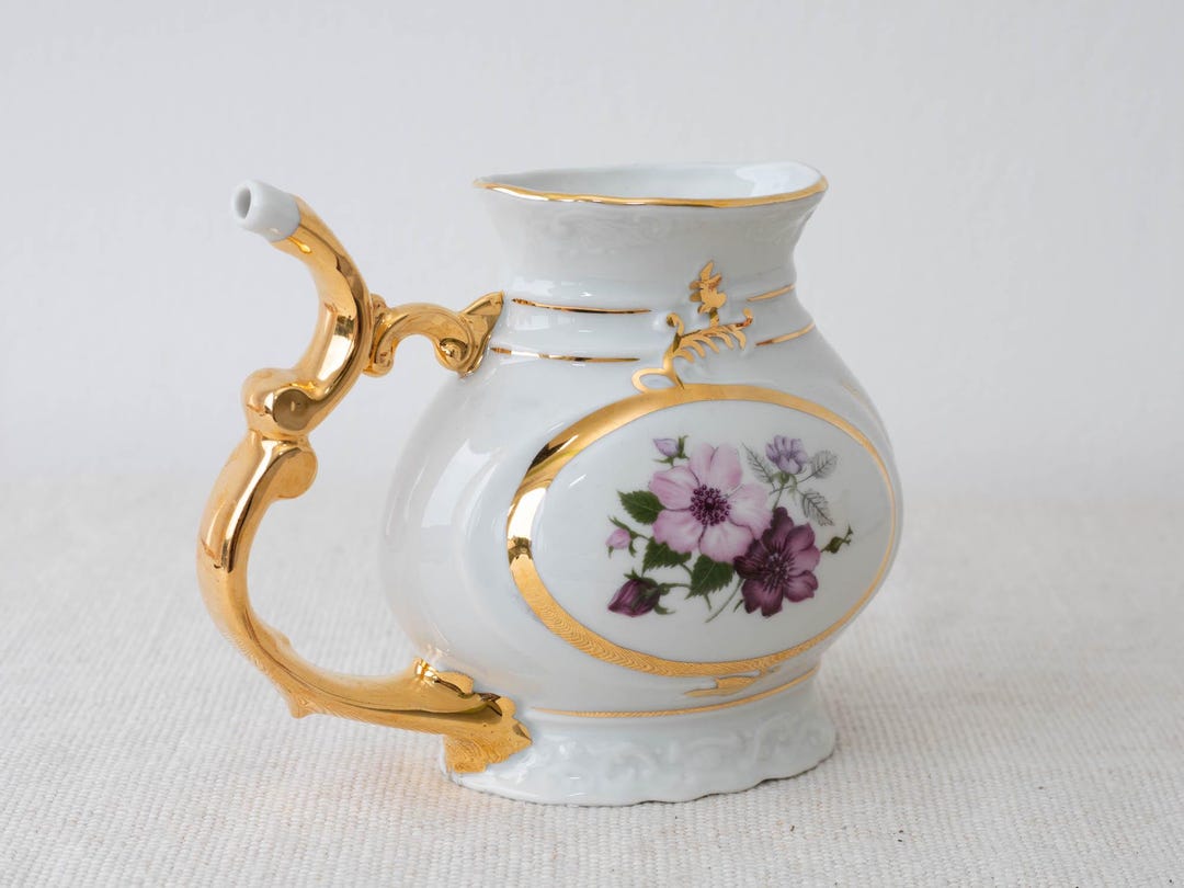 Vintage Spa Mug H&C Czechoslovakia, Floral Porcelain Cup, Gilded ...