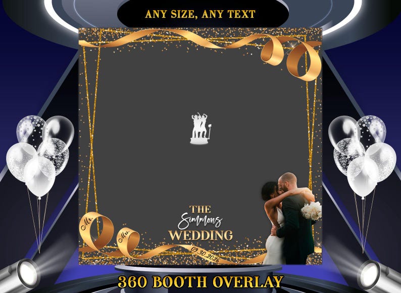 360 Wedding Overlay Gold Frame Photo Booth Overlay Engagement Custom ...