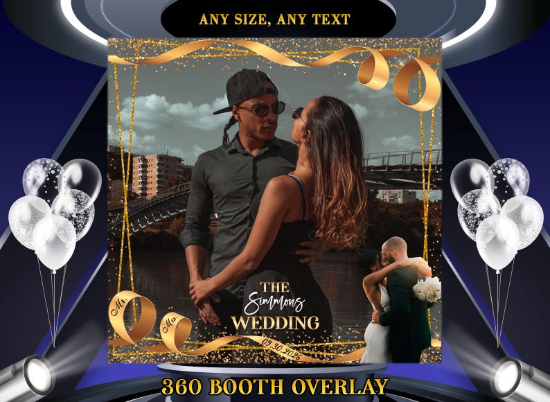 360 Wedding Overlay Gold Frame Photo Booth Overlay Engagement Custom ...
