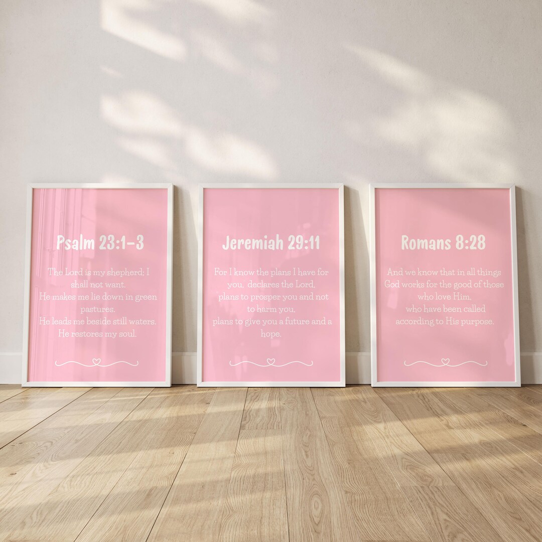 Set of 3 Pastel Pink Christian Wall Prints, Scripture Wall Art, Psalm ...