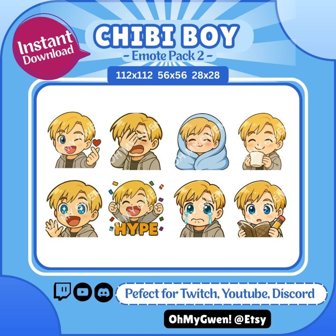 Chibi Blond Boy Emote Pack 2 | Twitch & Discord Emotes | Cute Anime ...