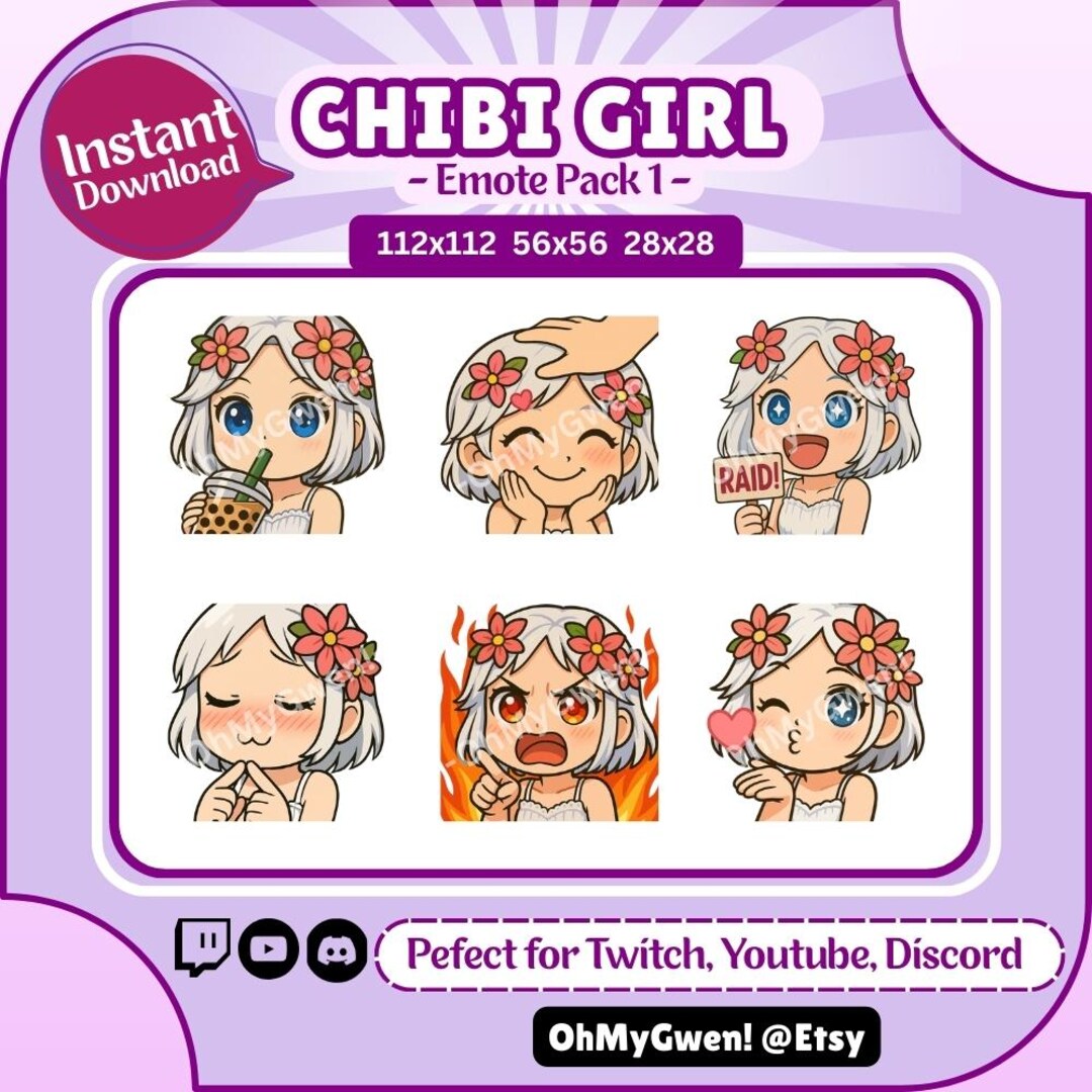 Chibi Rose Emote Pack 1 | Twitch & Discord Emotes | Cute Anime Streamer ...