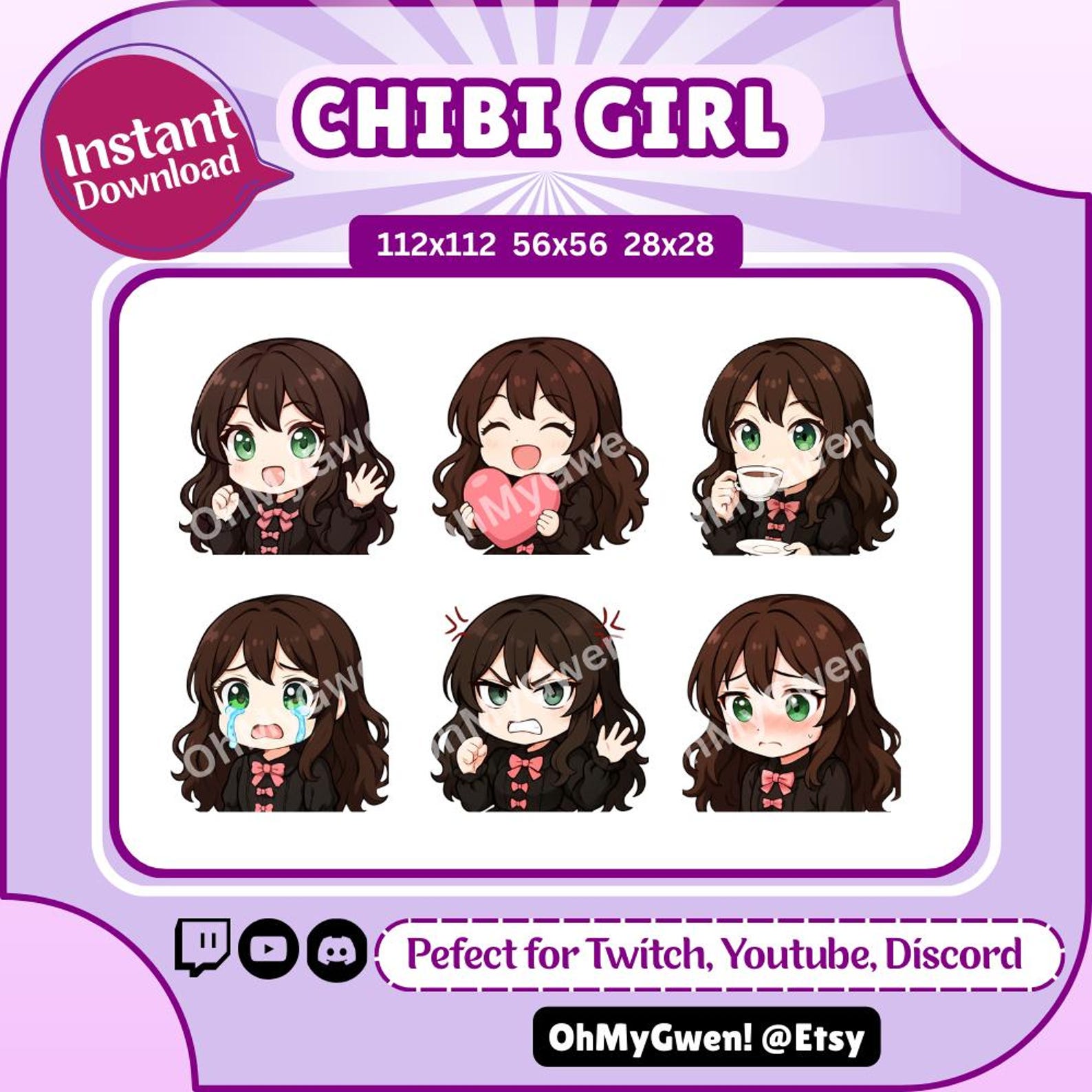 Chibi Girl Emote Pack | Kawaii Twitch Streamer Emojis (instant Download ...
