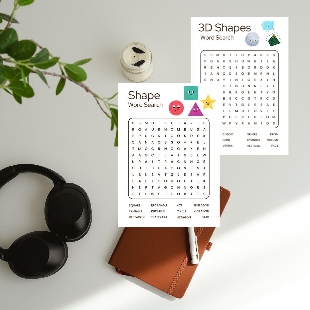 2D & 3D Shapes Wordsearch: Fun Geometry Puzzles (PDF Download, A4 Size ...