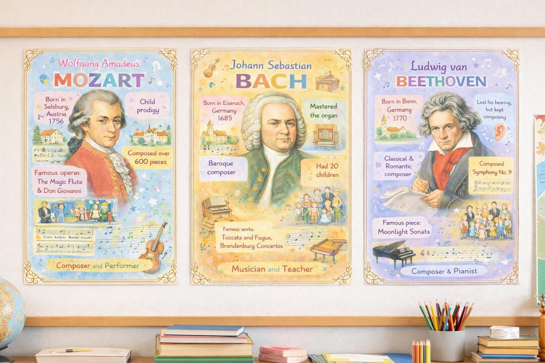 Mozart Bach Beethoven Poster Set | Classical Music Classroom Posters ...