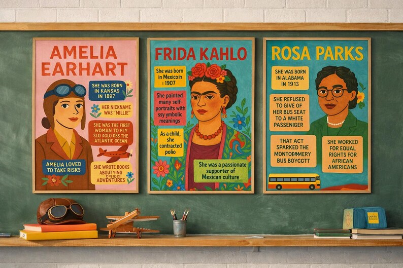 Women in History Posters for Kids | Frida Kahlo, Rosa Parks, Amelia ...