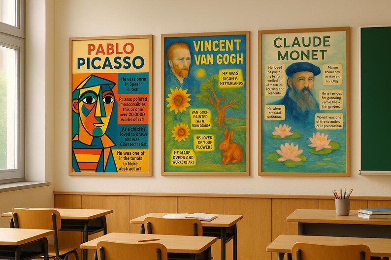 Famous Artists Poster Set – Picasso, Van Gogh, Monet – Educational Art ...
