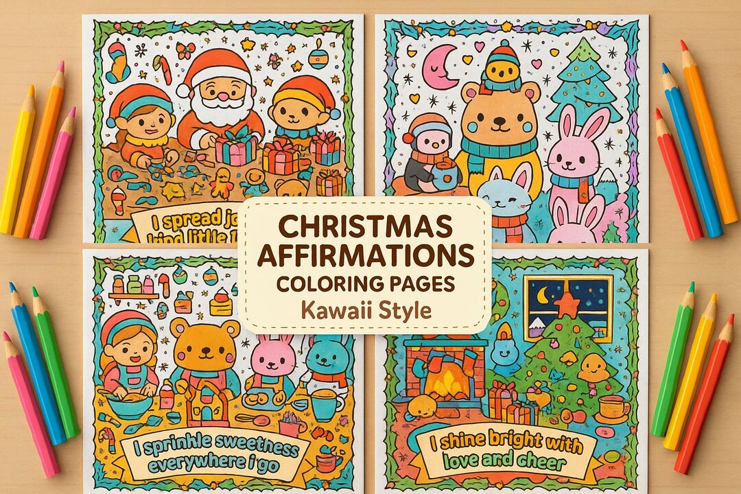 Christmas Affirmation Kawaii Coloring Pages: Kids Holiday Activity ...