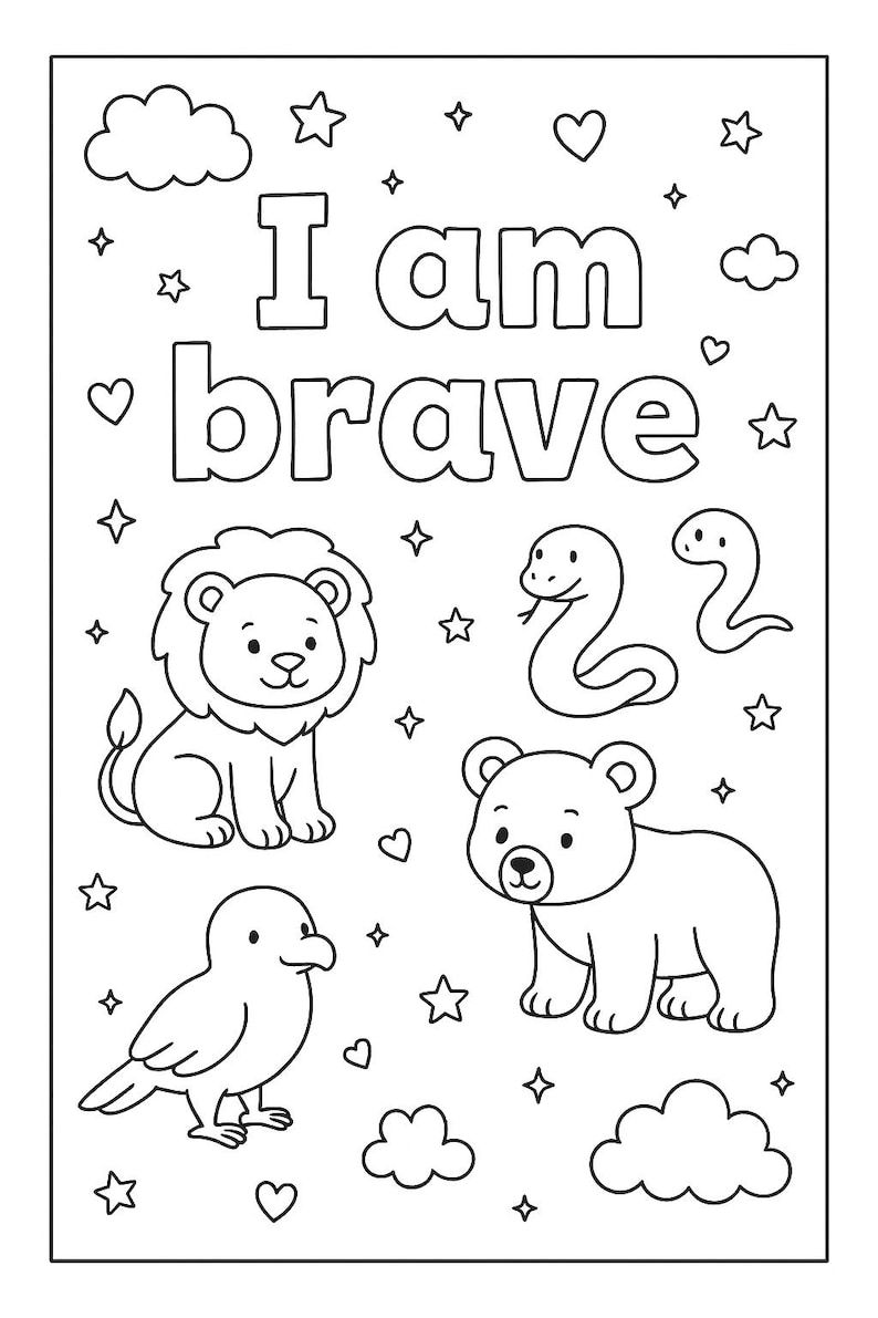 Kids Affirmation Coloring Pages – I Am Brave, Strong & Kind ...
