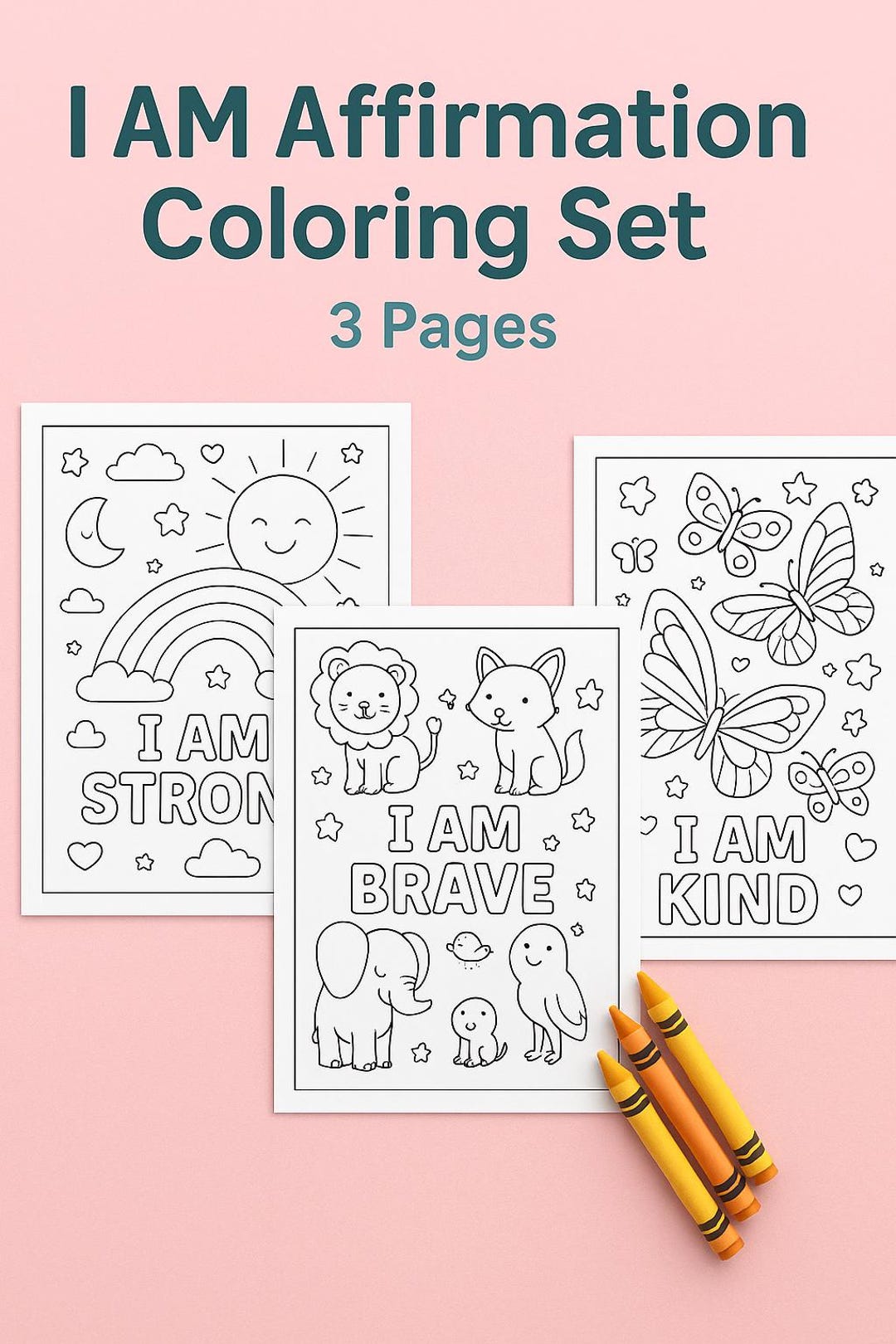 Kids Affirmation Coloring Pages – I Am Brave, Strong & Kind ...