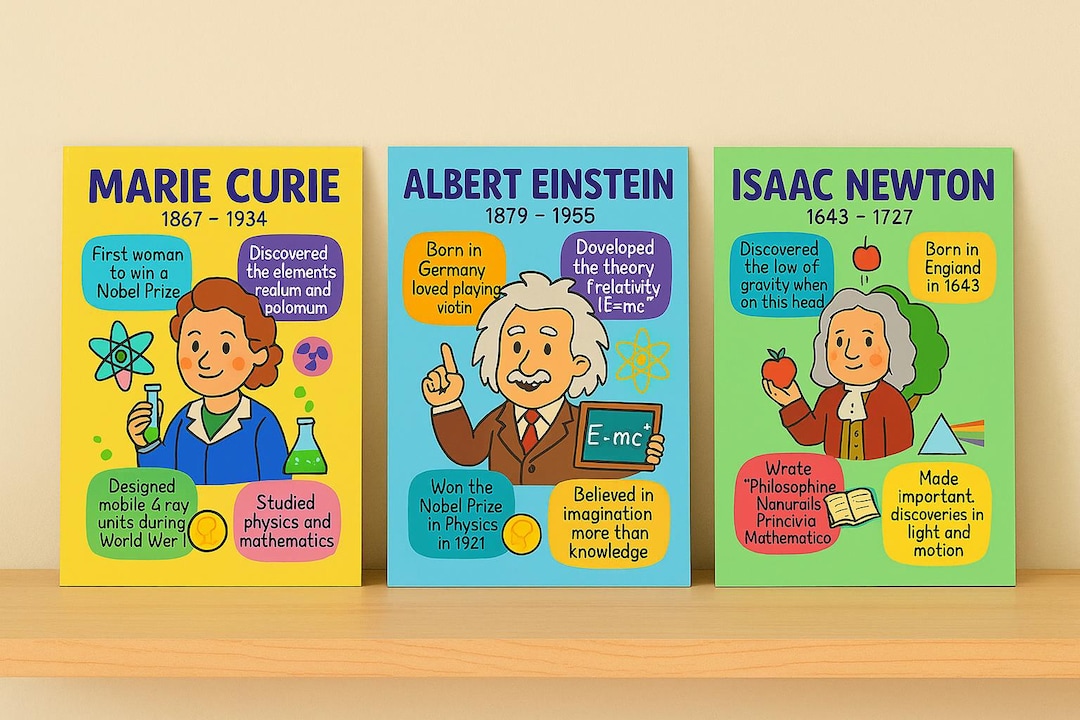Science Posters for Kids | Marie Curie, Einstein, Newton | STEM ...