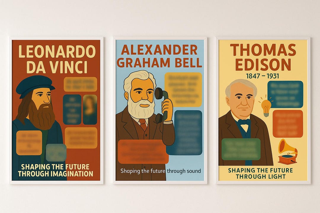 Famous Inventors Poster Set: Edison, Bell, Da Vinci (PDF) - Etsy