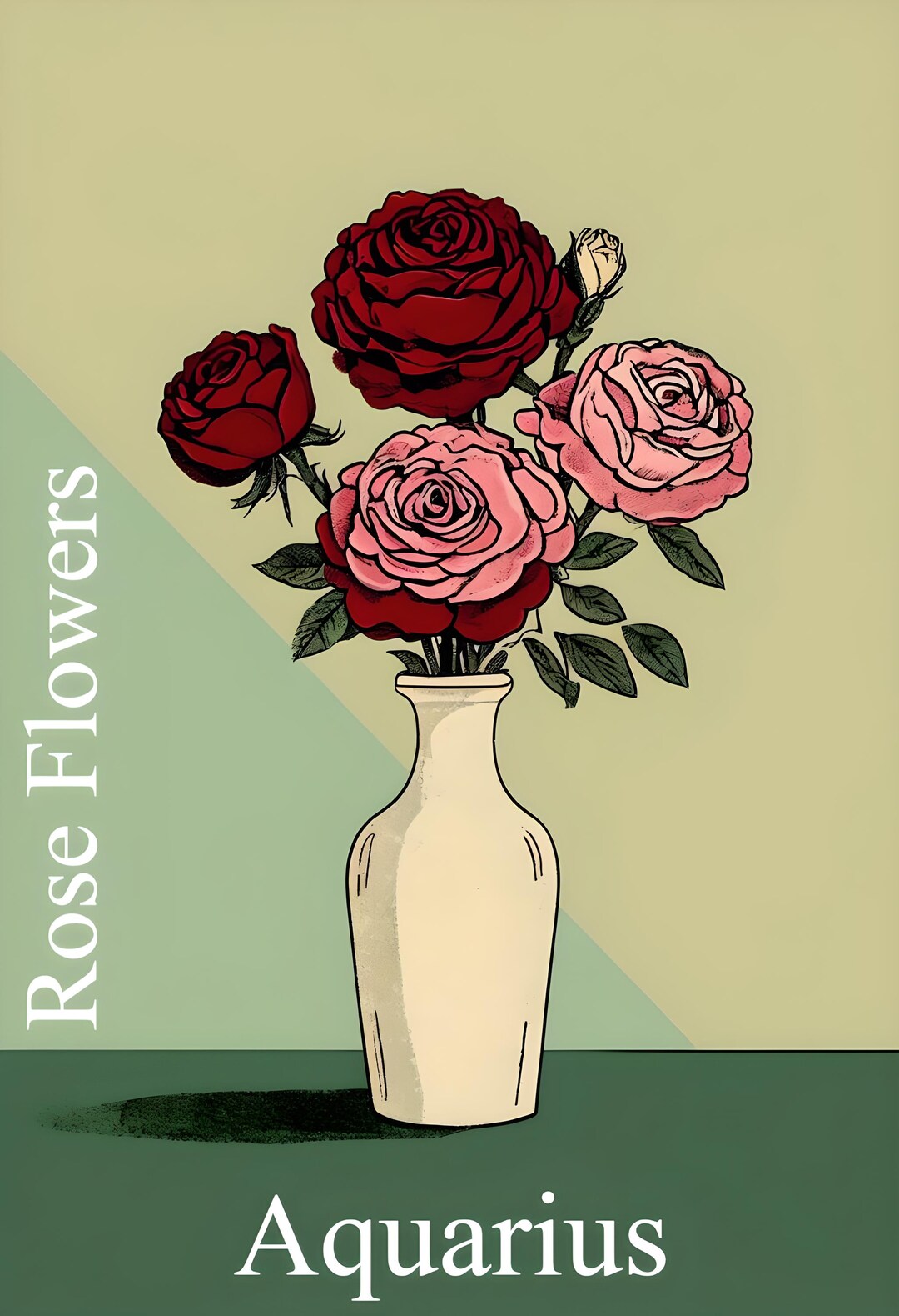 Aquarius Zodiac Birth Flower Print | Rose Wall Art | Astrology Sign ...