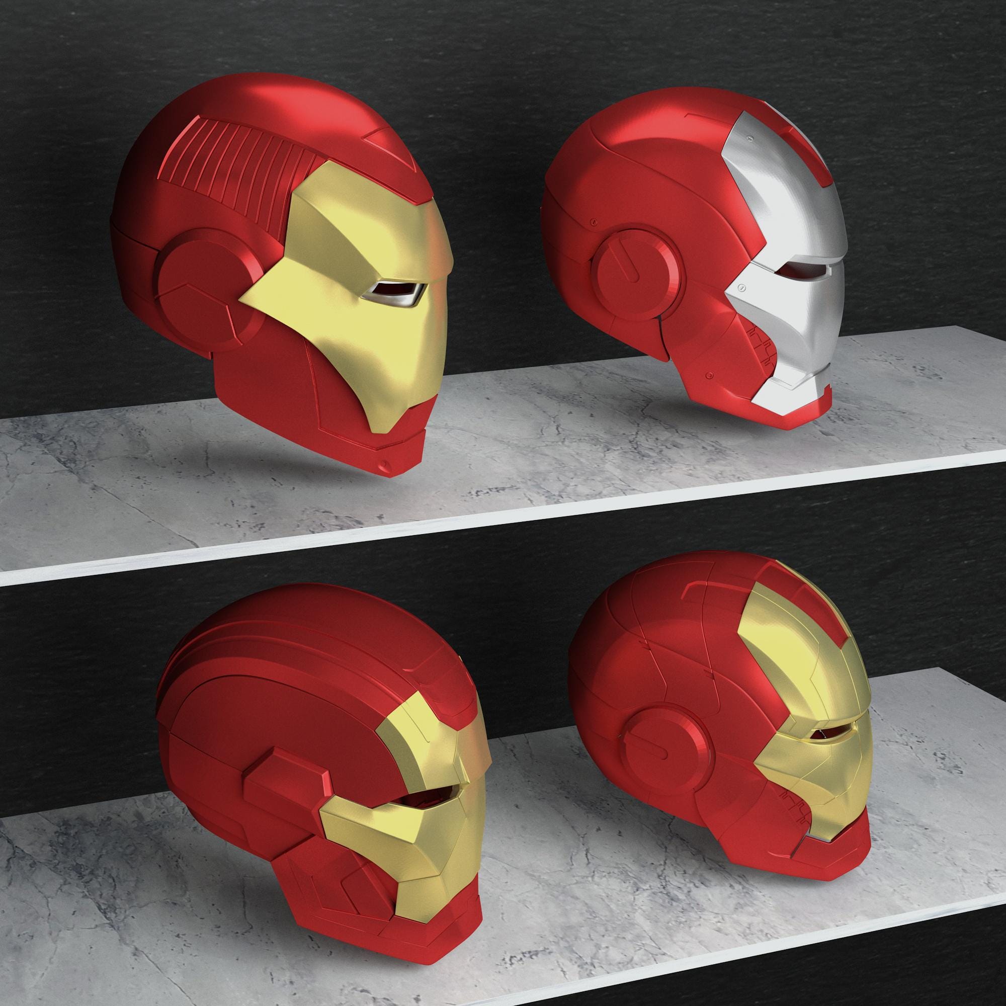 Set of Iron Man Helmets for 3D Print, Iron Man Mask 3D STL Model Print ...