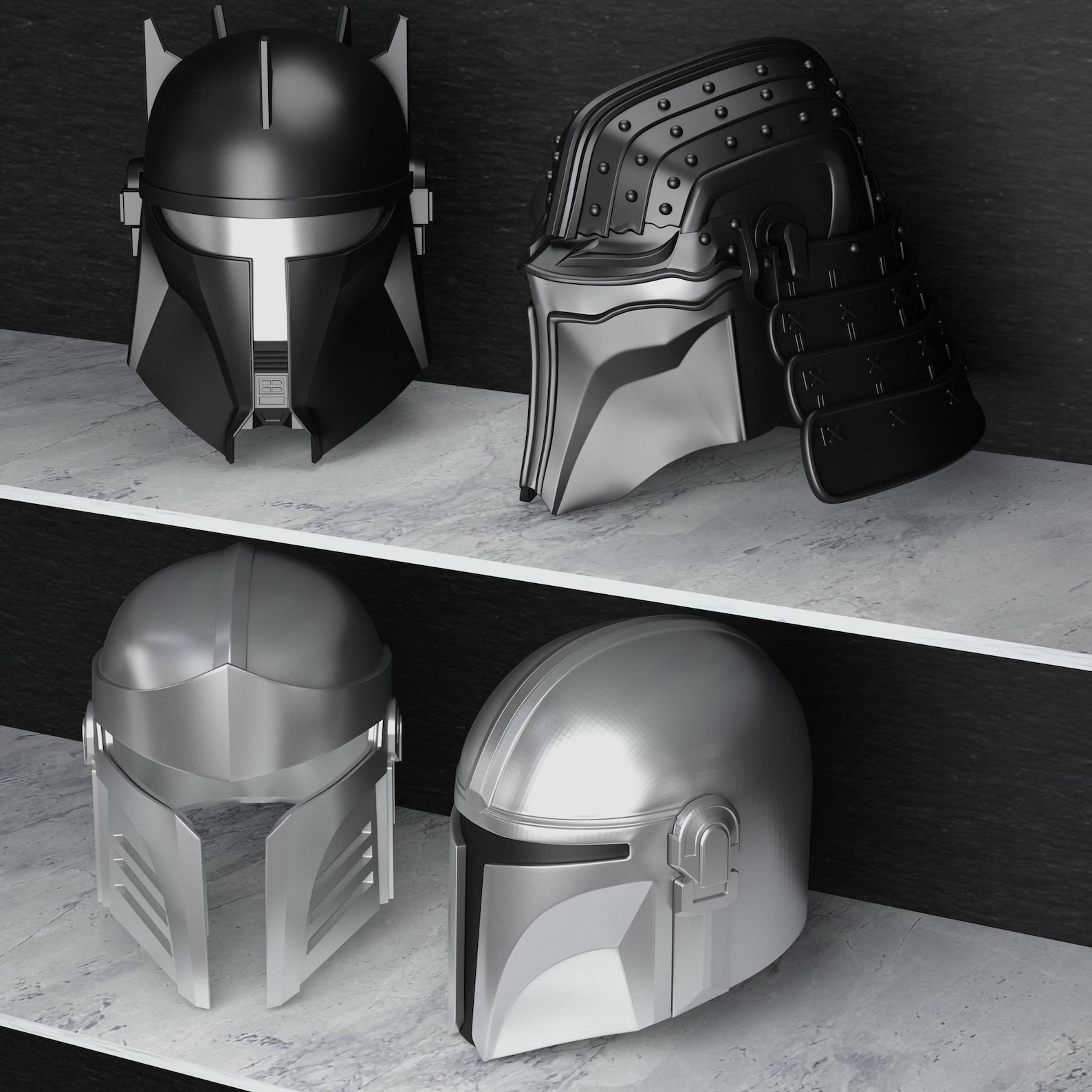 Set of Mando Helmets for 3D Print, Mandalor Helmet 3D STL Model Print ...