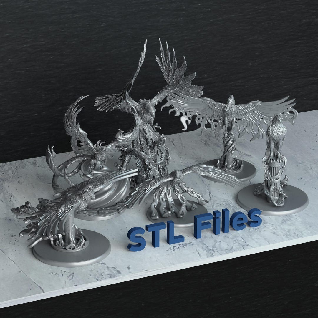 Set of Phoenix Figures for 3D Print, Phoenix Bird Figurines 3D STL ...