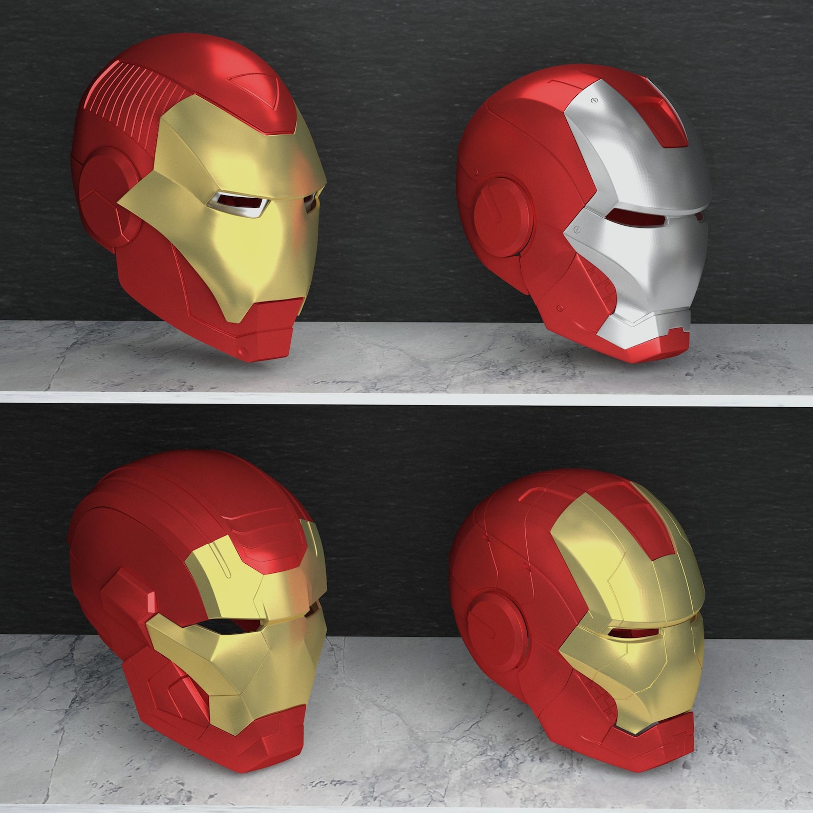 Set of Iron Man Helmets for 3D Print, Iron Man Mask 3D STL Model Print ...
