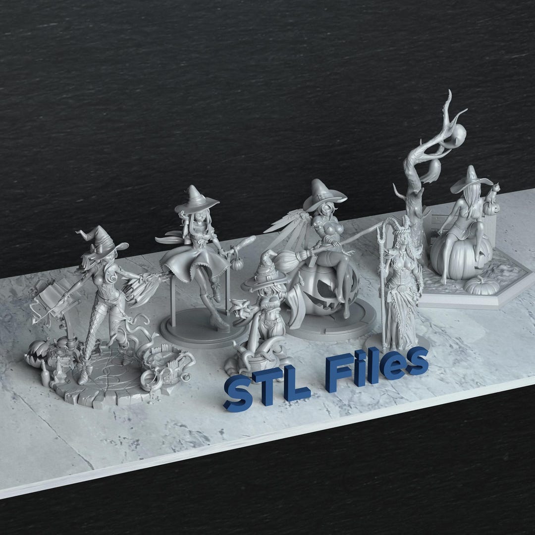 Set of Witch Figures for 3D Print, Witches Figurines 3D STL Model Print ...
