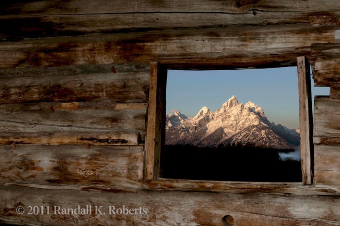 Photograph: Rustic Pioneer Cabin Window View of Tetons. - Etsy
