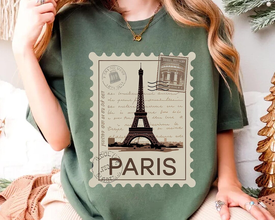 Paris Postcard Shirt – Eiffel Tower Vintage Stamp Graphic Tee – French ...
