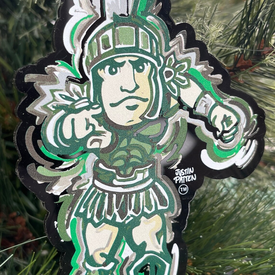 Ornament Michigan State Sparty by Artist Justin Patten Black | Etsy