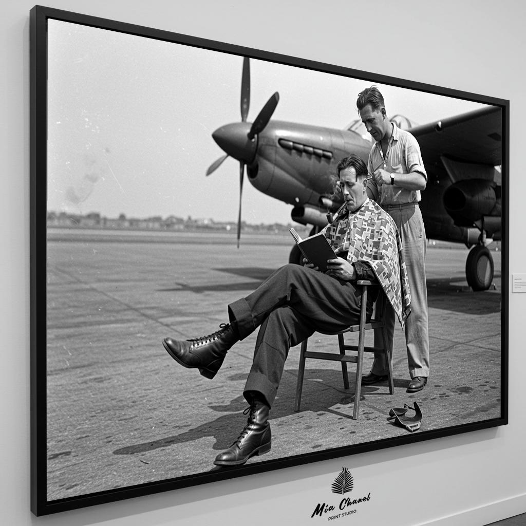 WWII Pilot's Haircut, Barber Shop WW2 Pilot Poster, Black & White Wall ...