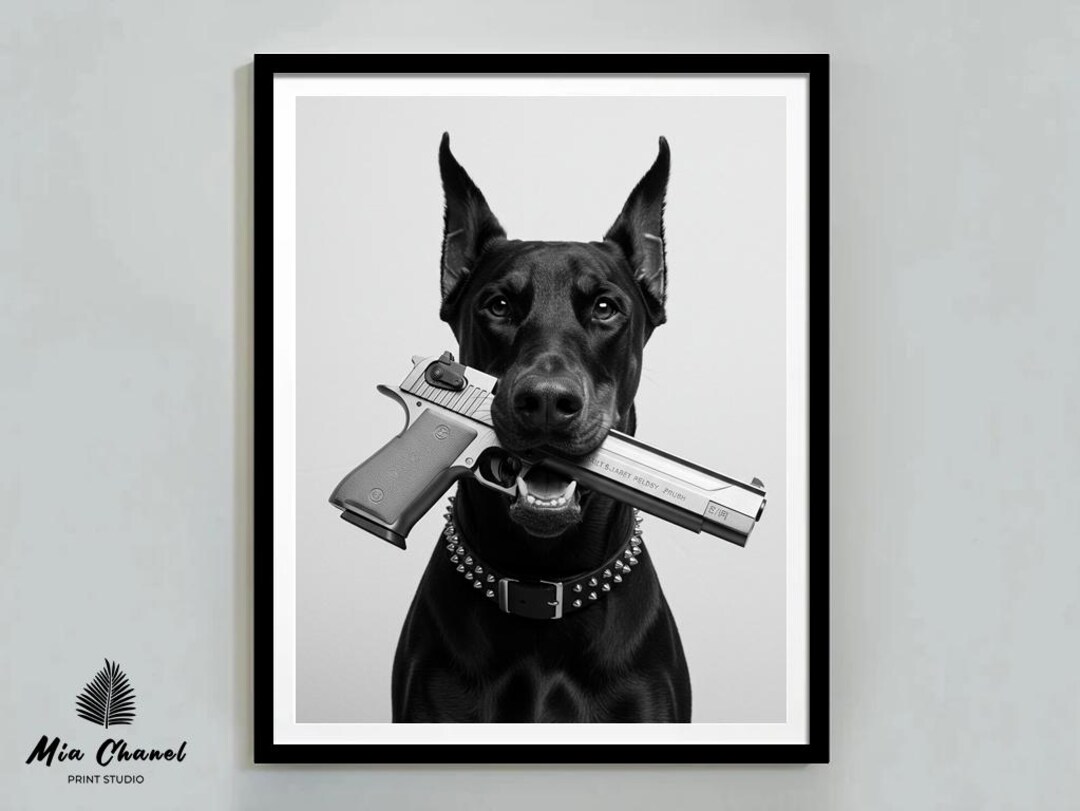 Fashion Minimalist Doberman Gun Poster, Black and White Art, Dog Wall ...