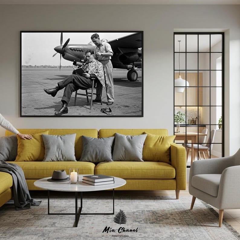 WWII Pilot's Haircut, Barber Shop WW2 Pilot Poster, Black & White Wall ...