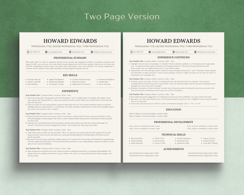 Single-column Resume Format CV Cover Letter Creative ATS Compatible ...