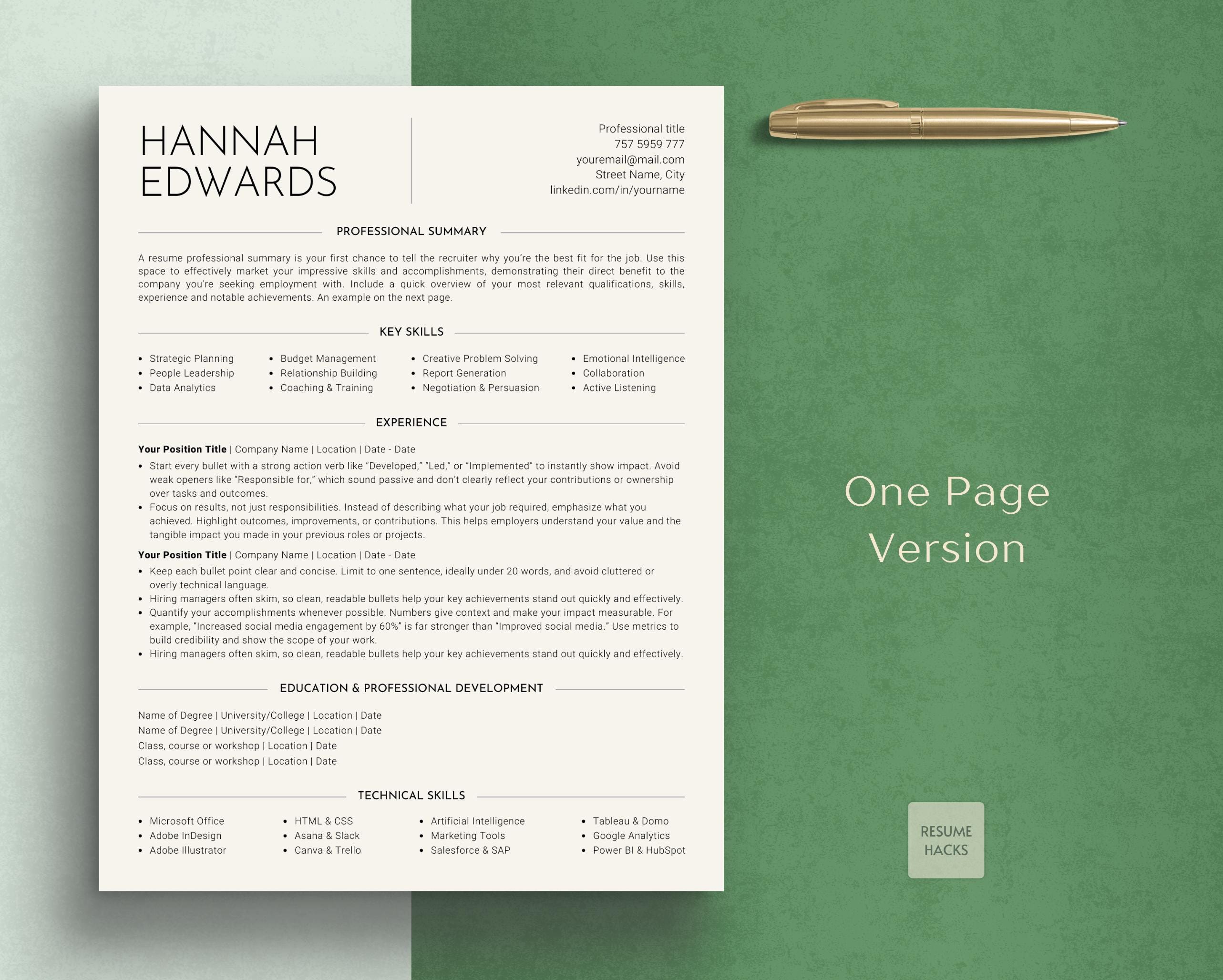 Minimalist Single-column Resume Template for Job Applications CV Cover ...