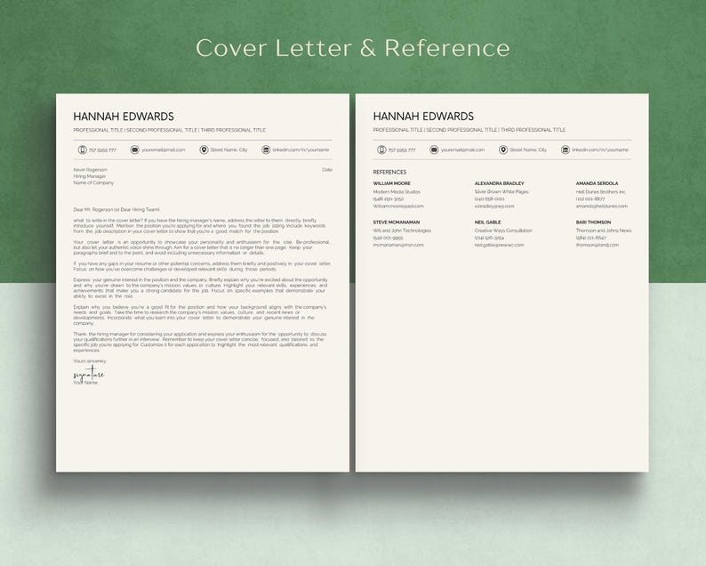 Single-column CV Template for Job Applications Resume Cover Letter ...
