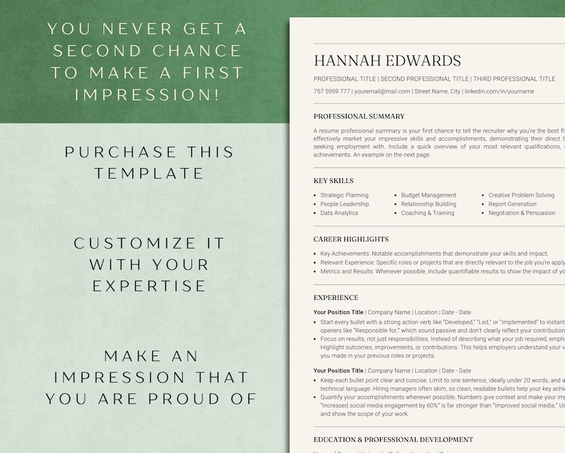 Professional Single-column Resume Template for Job Applications CV ...