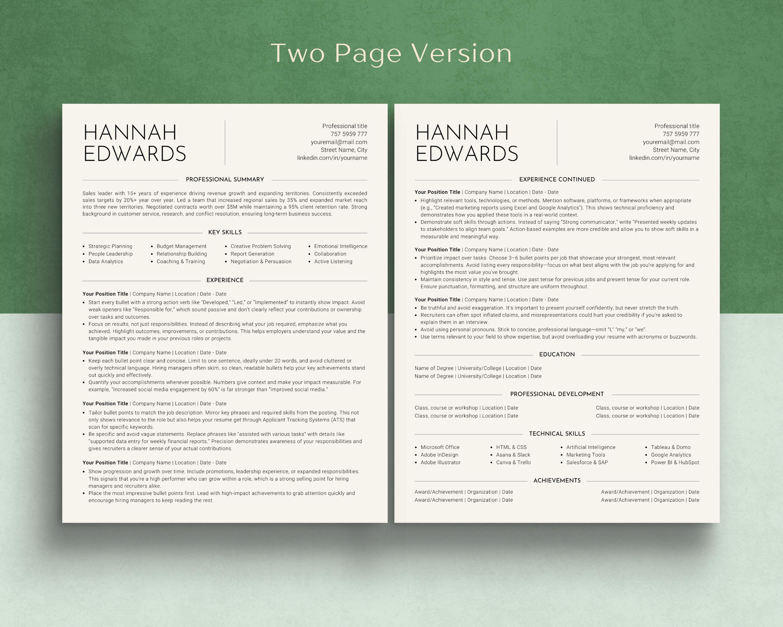 Minimalist Single-column Resume Template for Job Applications CV Cover ...