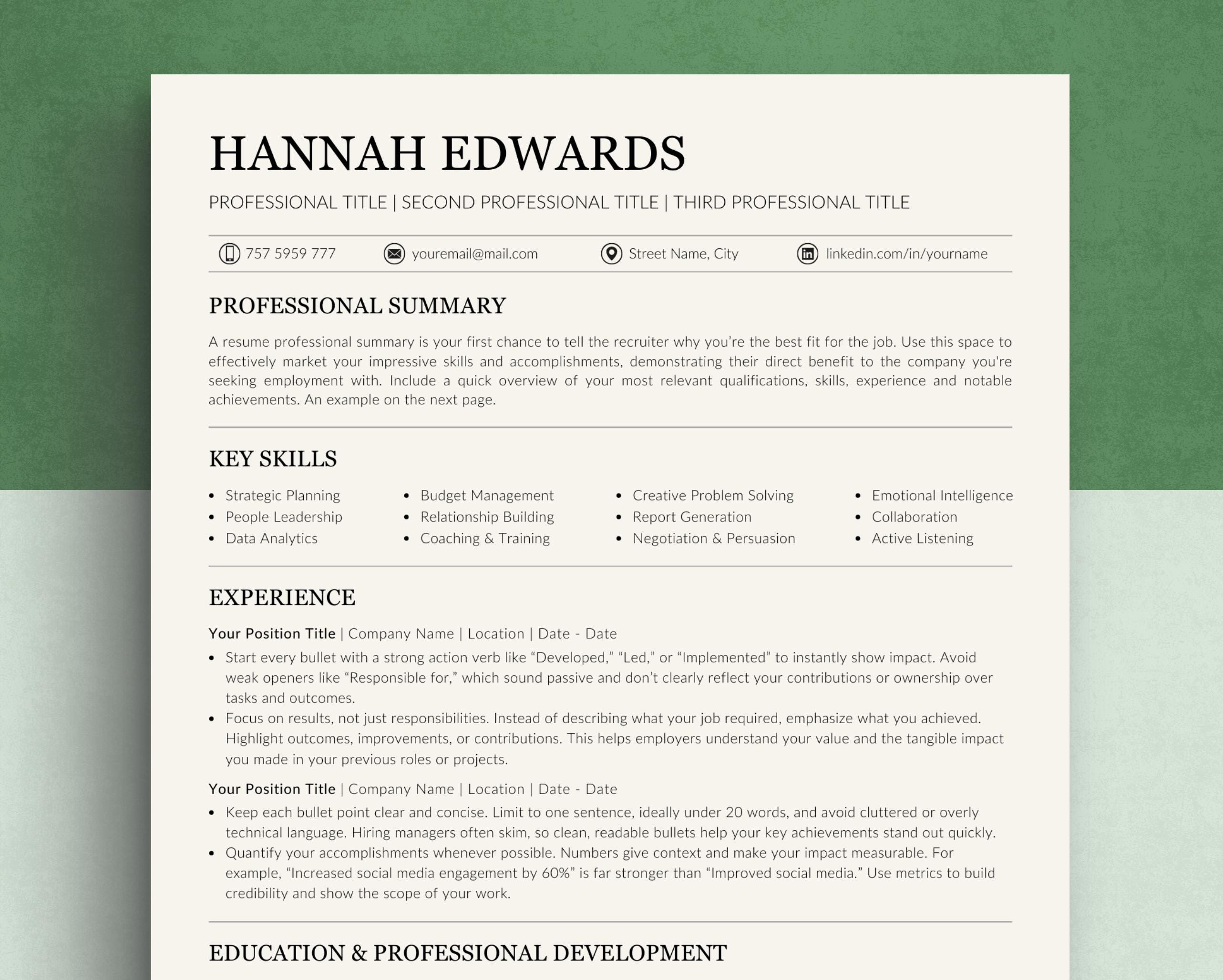 Creative Ats-friendly Single-column CV Template for Job Applications ...