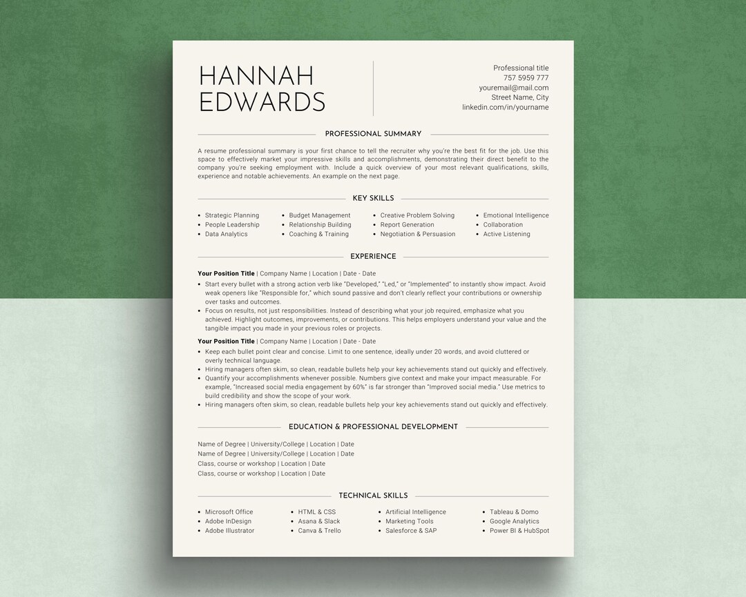 Minimalist Single-column Resume Template for Job Applications CV Cover ...