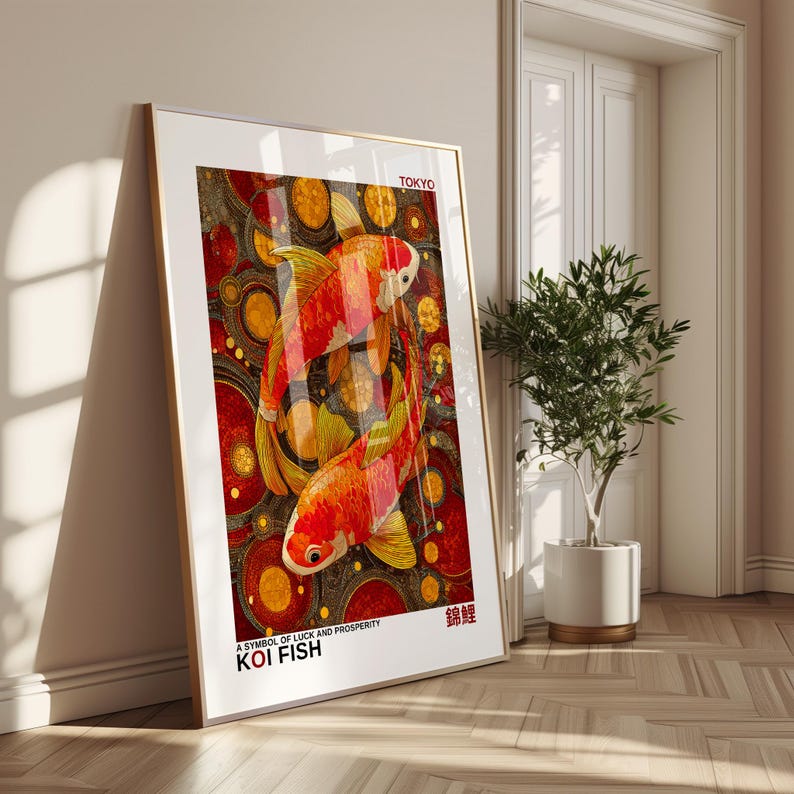 Red Koi Fish Art Print, Japanese Home Decor, Kusama Inspired - Etsy