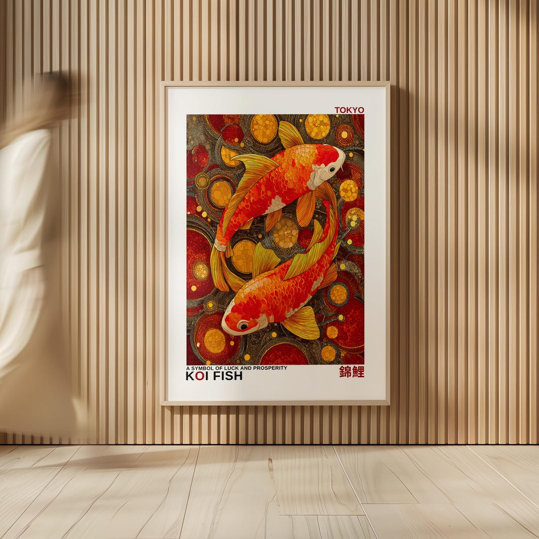 Red Koi Fish Art Print, Japanese Home Decor, Kusama Inspired - Etsy