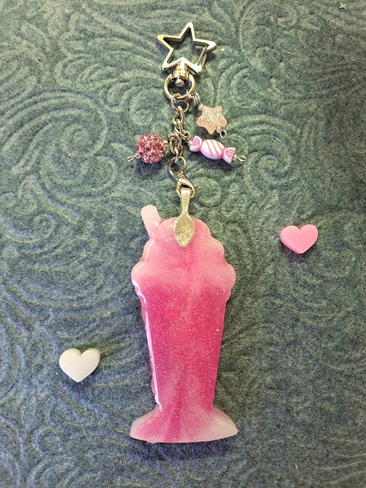 Strawberry Banana Milkshake Keychain Liquid Filled Resin | Etsy