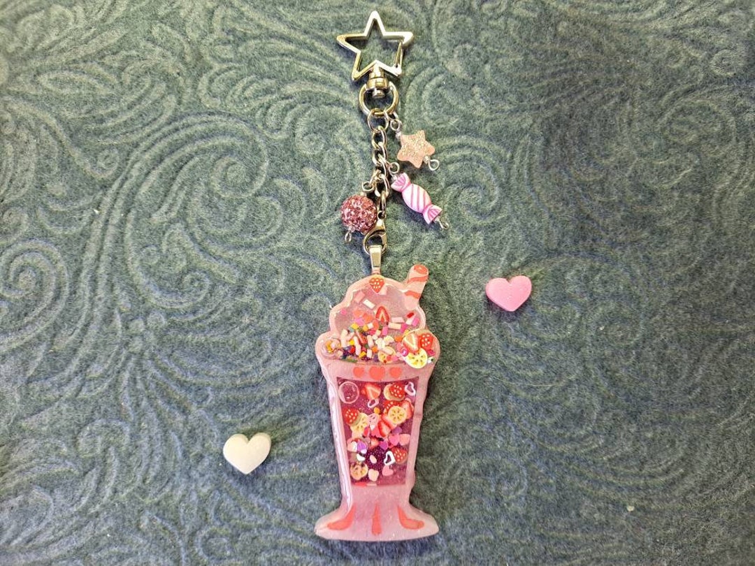 Strawberry Banana Milkshake Keychain Liquid Filled Resin Shaker Charm ...