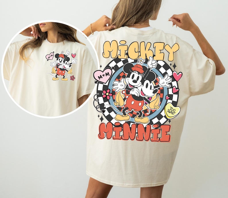Retro Mickey and Minnie Mouse PNG, Checkered Design (digital Download ...
