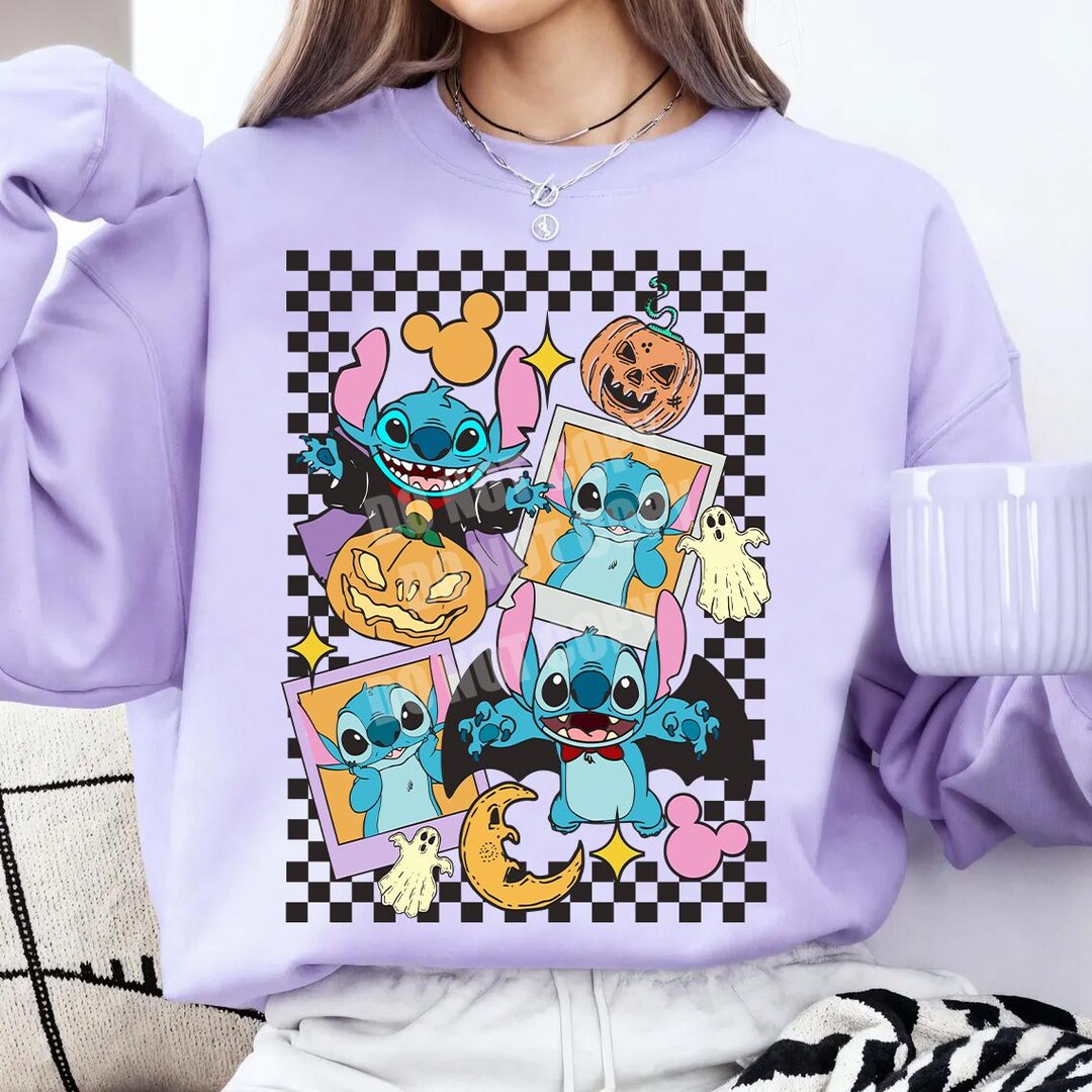 Stitch Halloween PNG: Cute Spooky Ghost Pumpkin Checkerboard Graphic ...