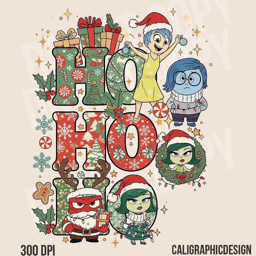 Inside Out Christmas PNG, Holiday Cartoon Characters (digital Download ...
