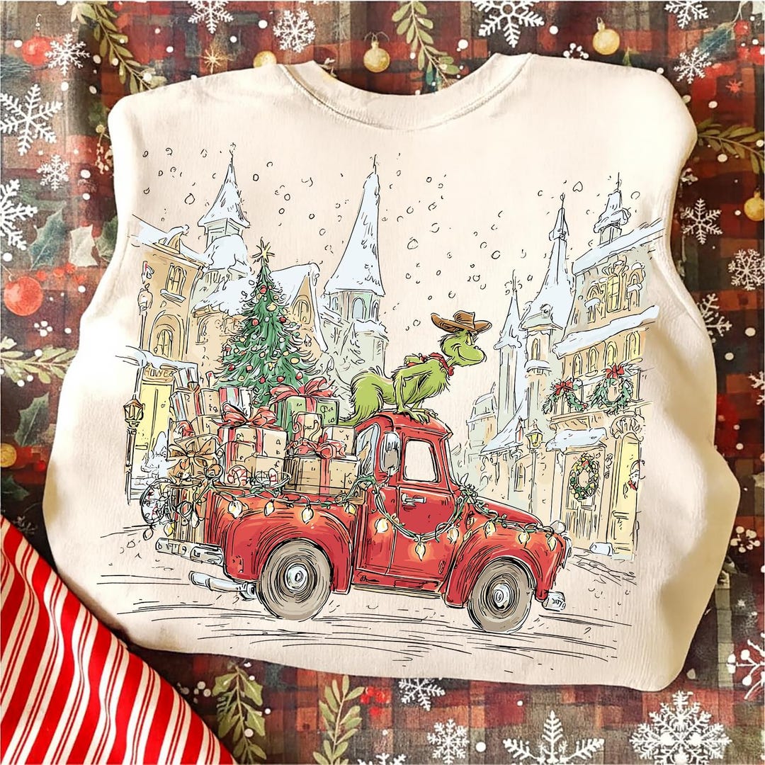 Vintage Grinch Christmas Truck PNG, Whoville Scene (digital Download ...
