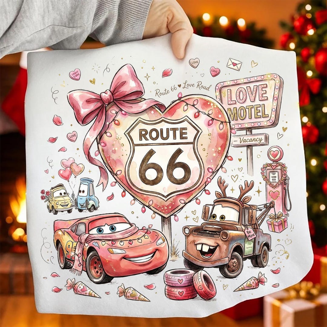 Cars Valentine Shirt, Lightning Mcqueen Route 66 Love Design, Disney ...