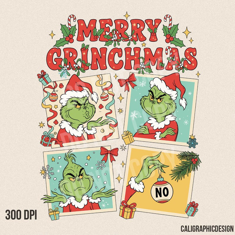 Merry Grinchmas PNG, Retro Christmas Clipart (digital Download) - Etsy