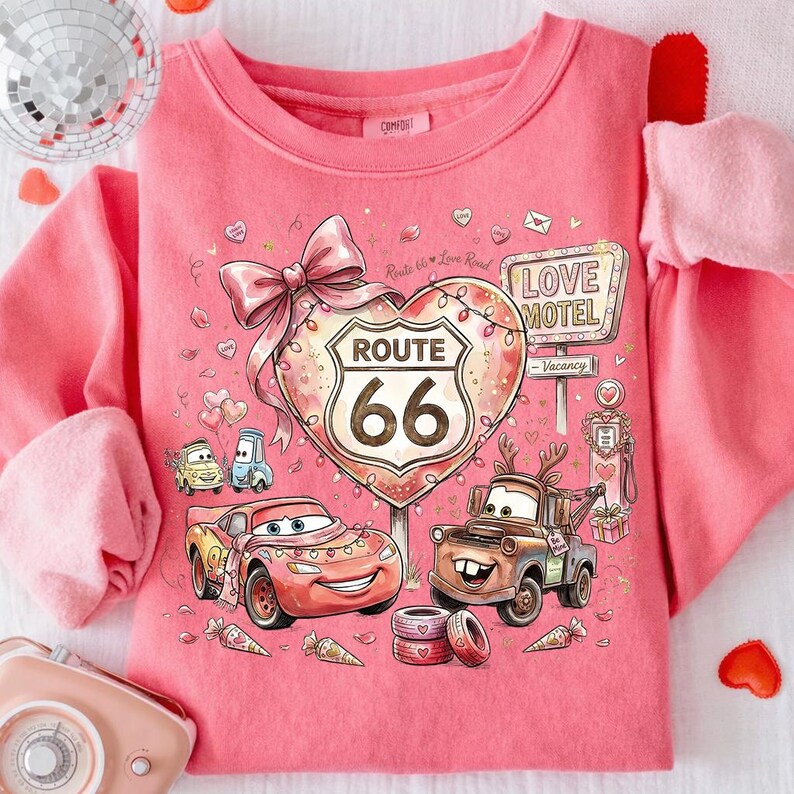 Cars Valentine Shirt, Lightning Mcqueen Route 66 Love Design, Disney ...