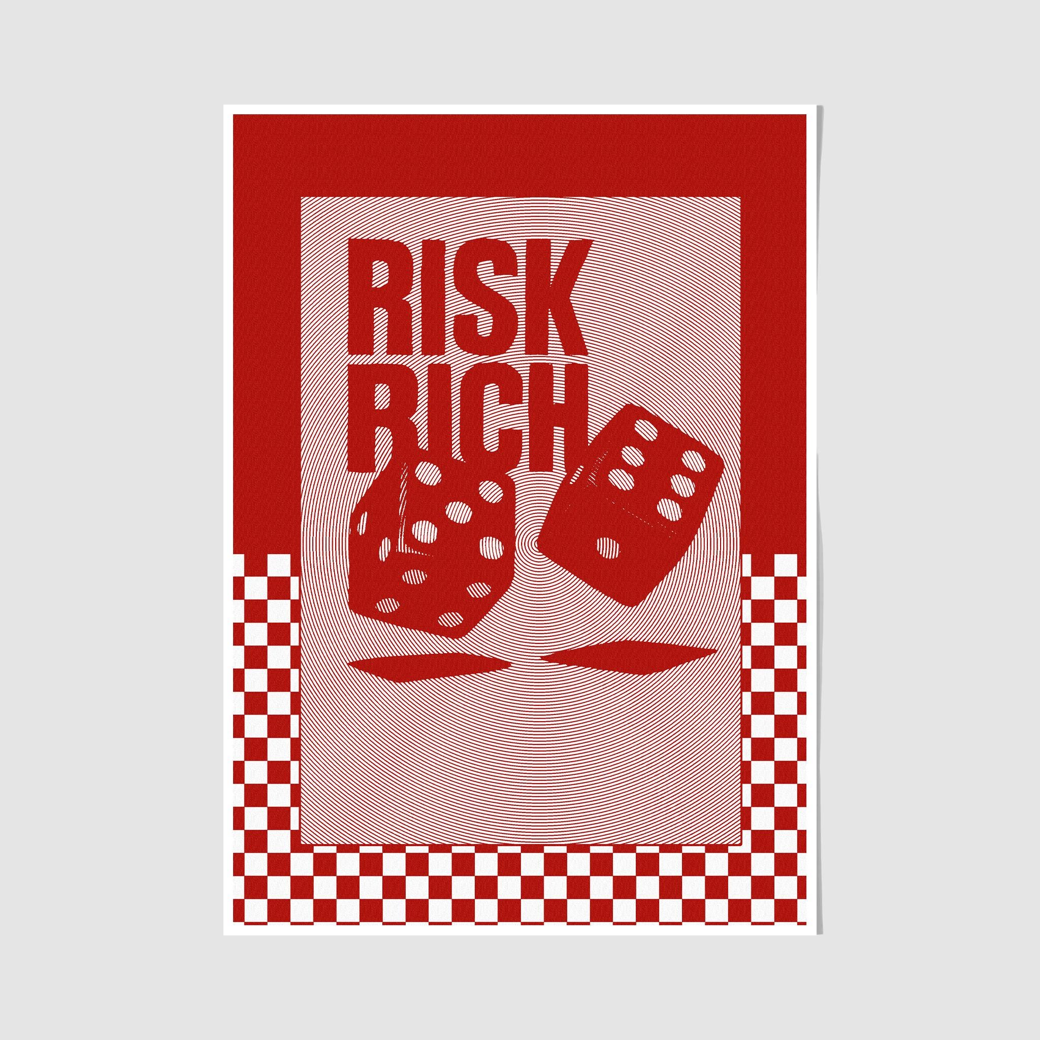 Risk Rich Poster Wall Art, Red Dice Print, Minimalist Motivation Art ...