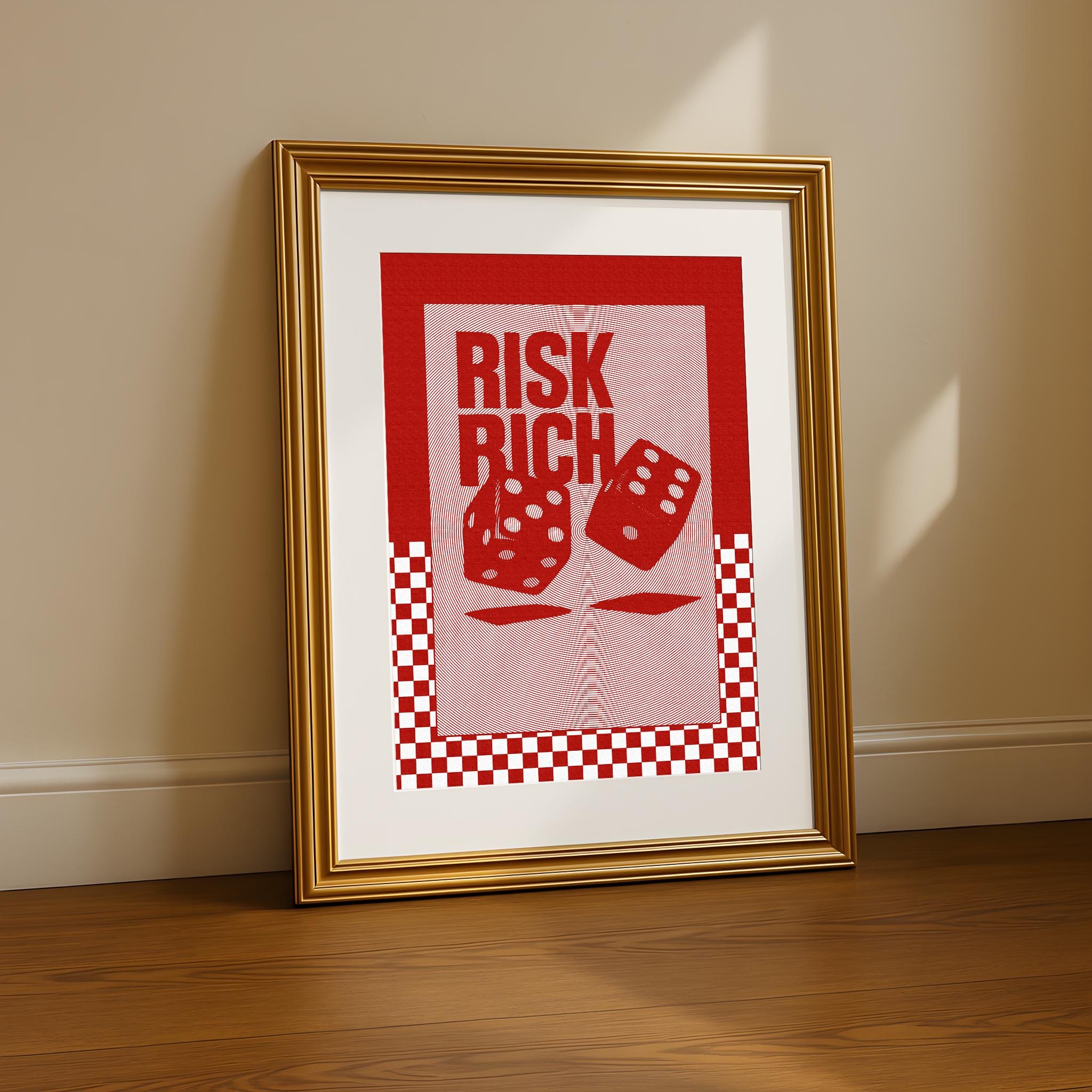 Risk Rich Poster Wall Art, Red Dice Print, Minimalist Motivation Art ...