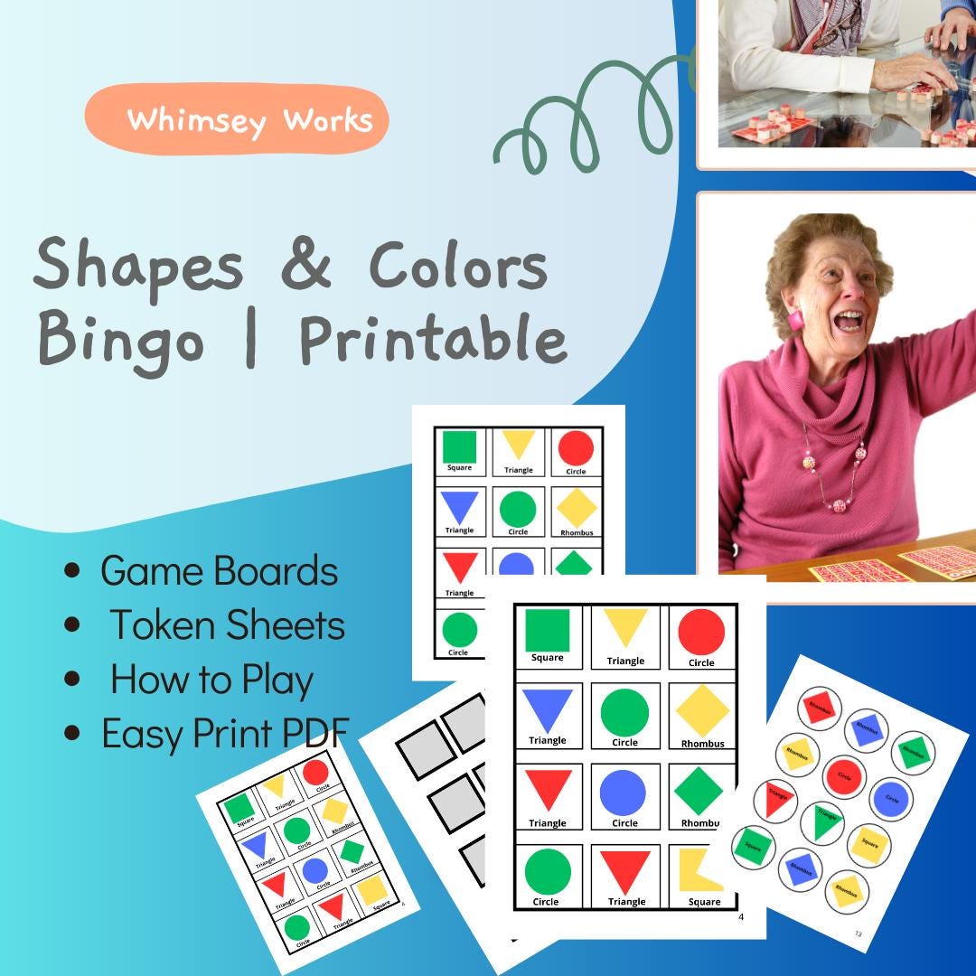 Shapes & Colors Bingo | Printable Cognitive Game for Seniors | Memory ...