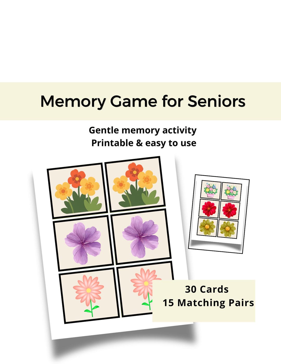 Flower Memory Matching Game for Seniors | Dementia Friendly Activity ...
